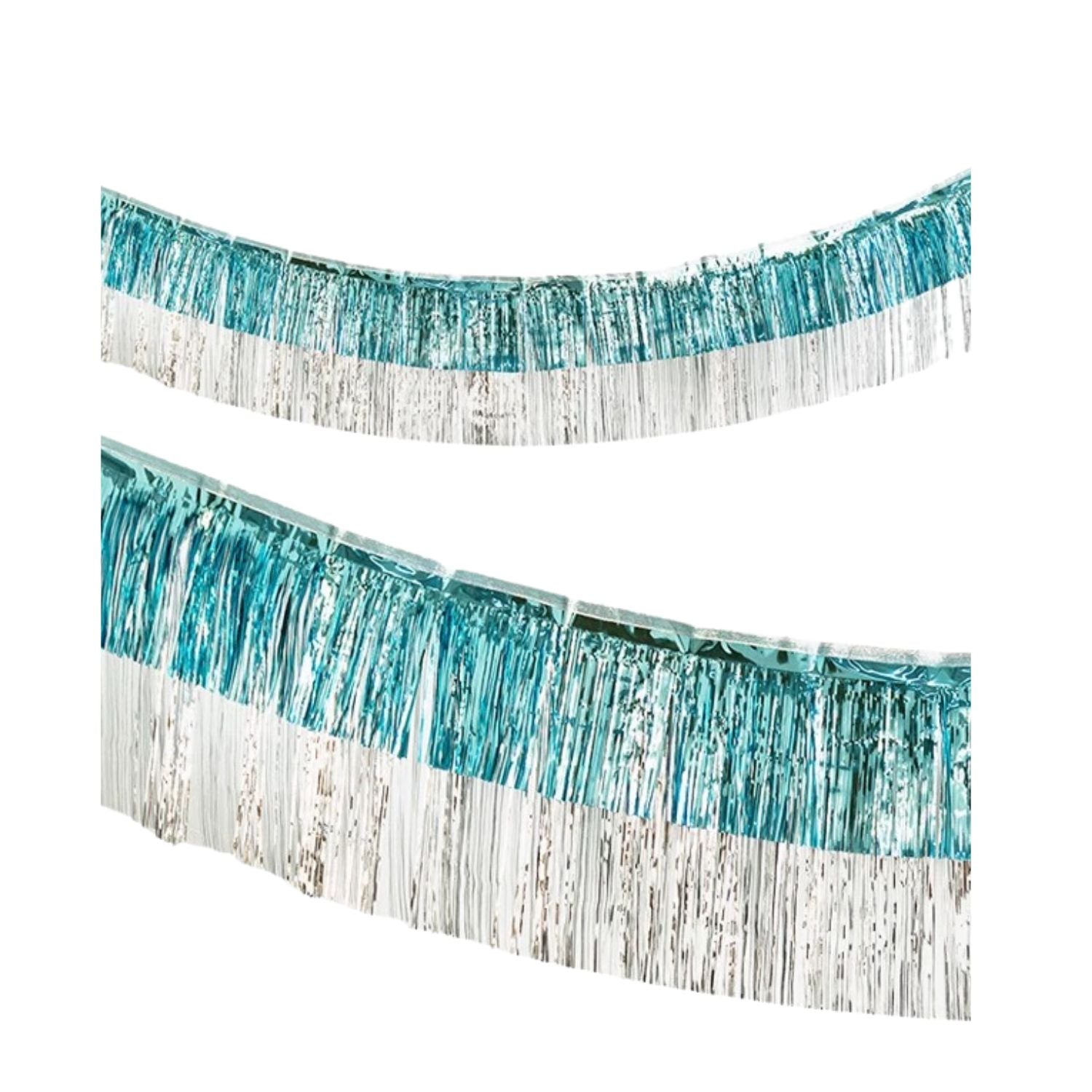 Turquoise & Silver Tinsel Fringe Garland